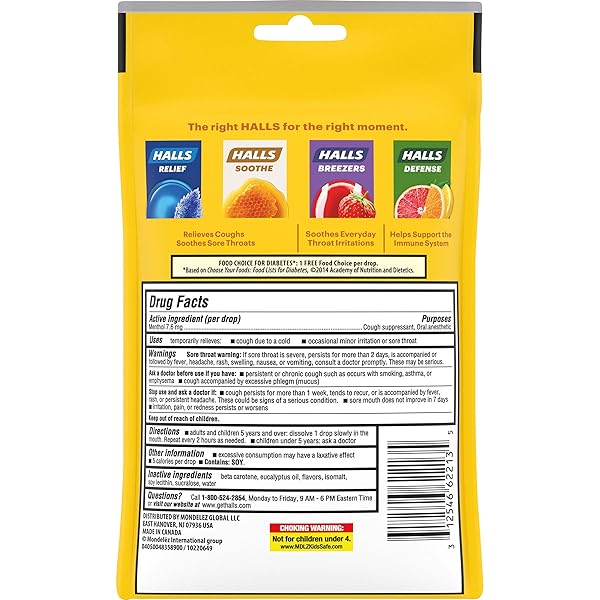 HALLS RELIEF SUGAR FREE HONEY-LEMON FLAVOR COUGH DROPS, 1 BAG (25 TOTAL ...