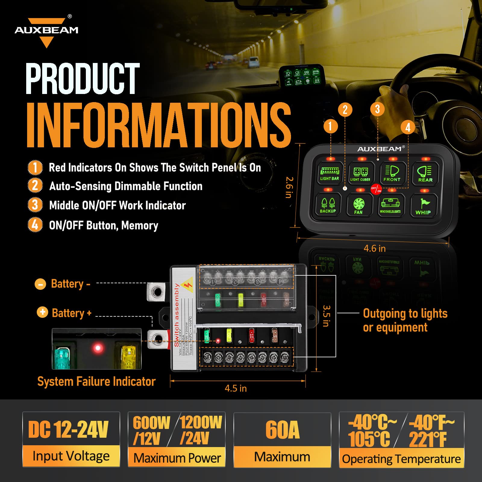 Mua Auxbeam 8 Gang Switch Panel GB80 Universal Circuit Control System ...