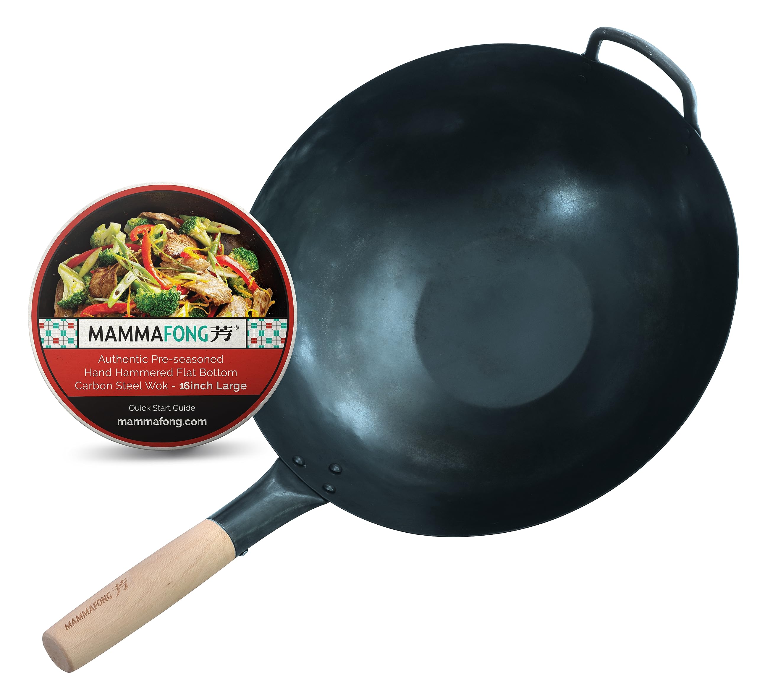 Mammafong Large Flat Bottom 16-inch Traditional Carbon Steel Wok Pan ...