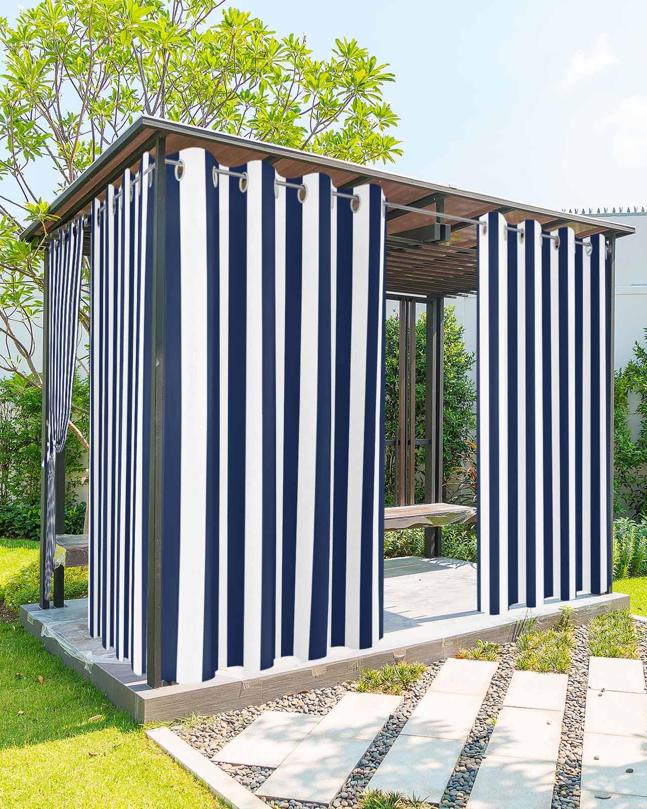 Striped Outdoor Curtains for Patio Waterproof Weatherproof,Navy Blue ...