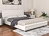 mecor White Upholstered Faux Leather Platform Bed Frame with Solid ...