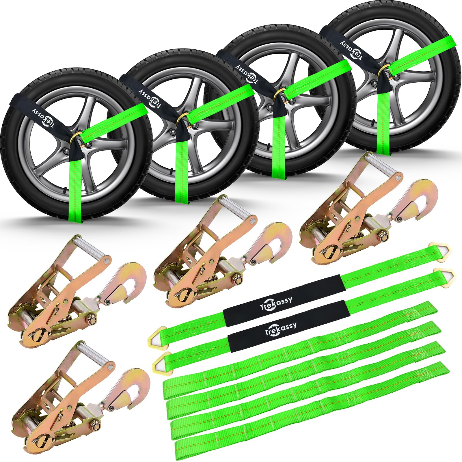 Trekassy Heavy Duty Car Tie Down Straps for Trailers (4PK), 2 Inch x 10 ...