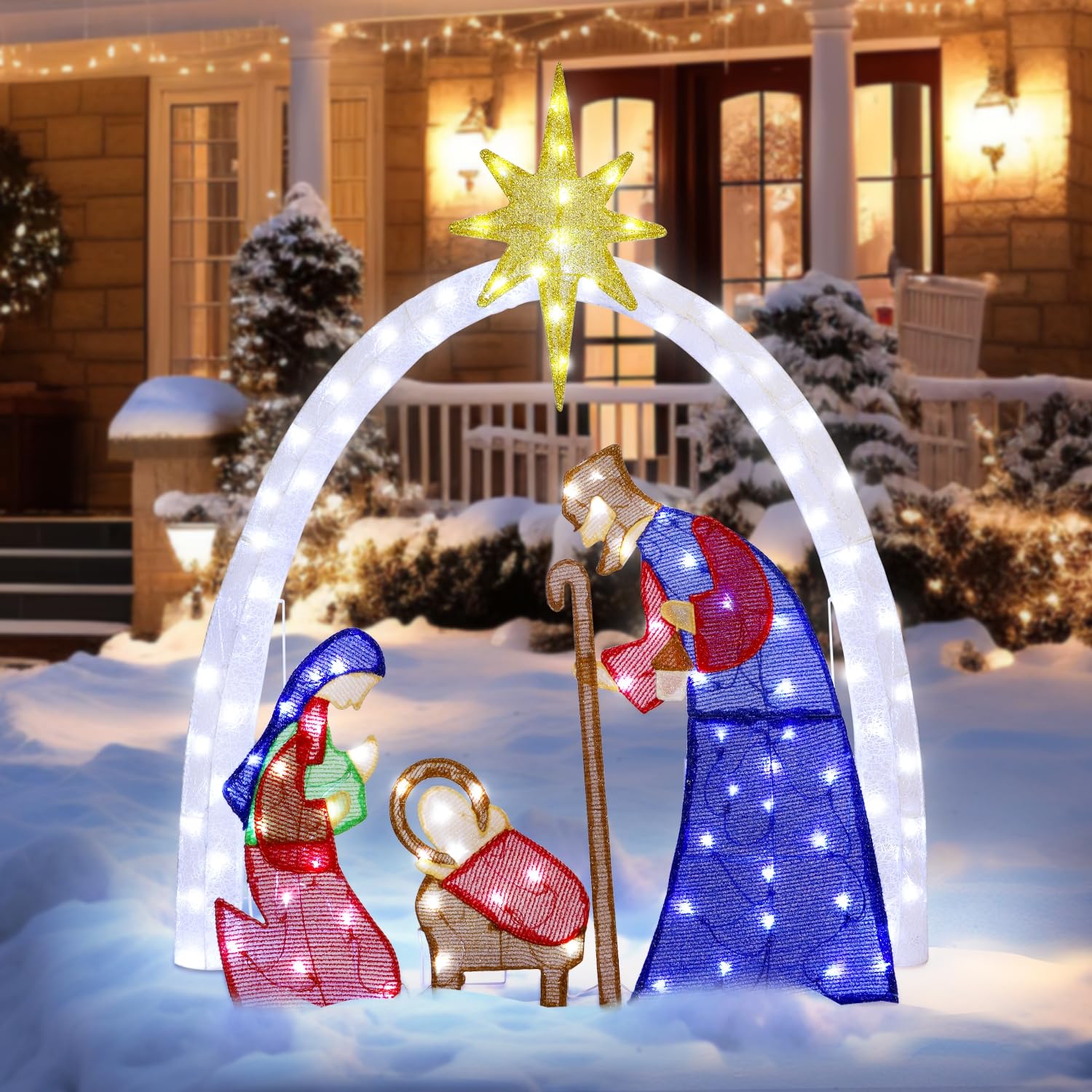 ATDAWN 4.5FT Christmas Outdoor Decorations, Lighted Outdoor Nativity ...