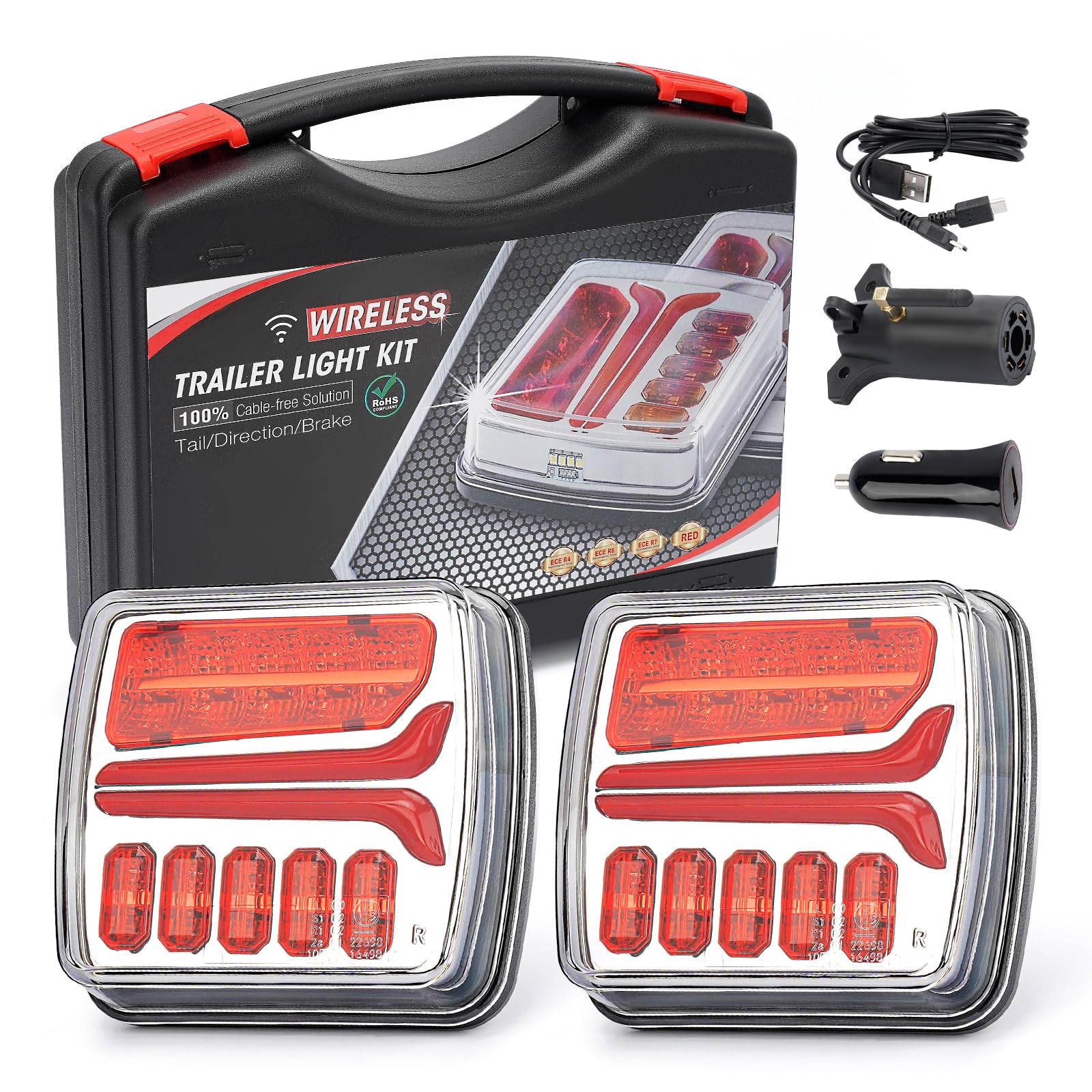 SUPAREE 2PCS LED Wireless Magnetic Trailer Tail Light Kit, Rechargeable ...