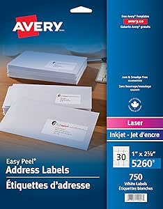 AVERY Address Labels with Easy Peel for Laser Printers, 1" x 2-5/8 ...