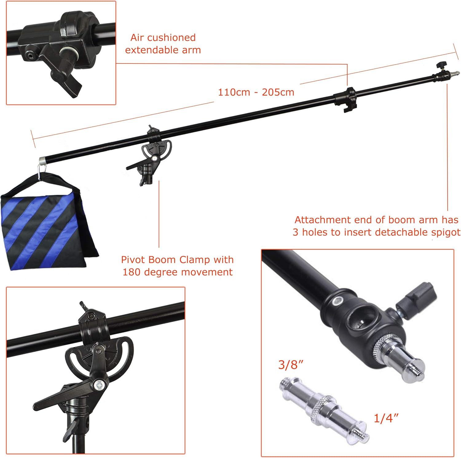 Photo Studio Boom Arm & Pivot Clamp | Luxlight® | 110-205cm | Extension ...