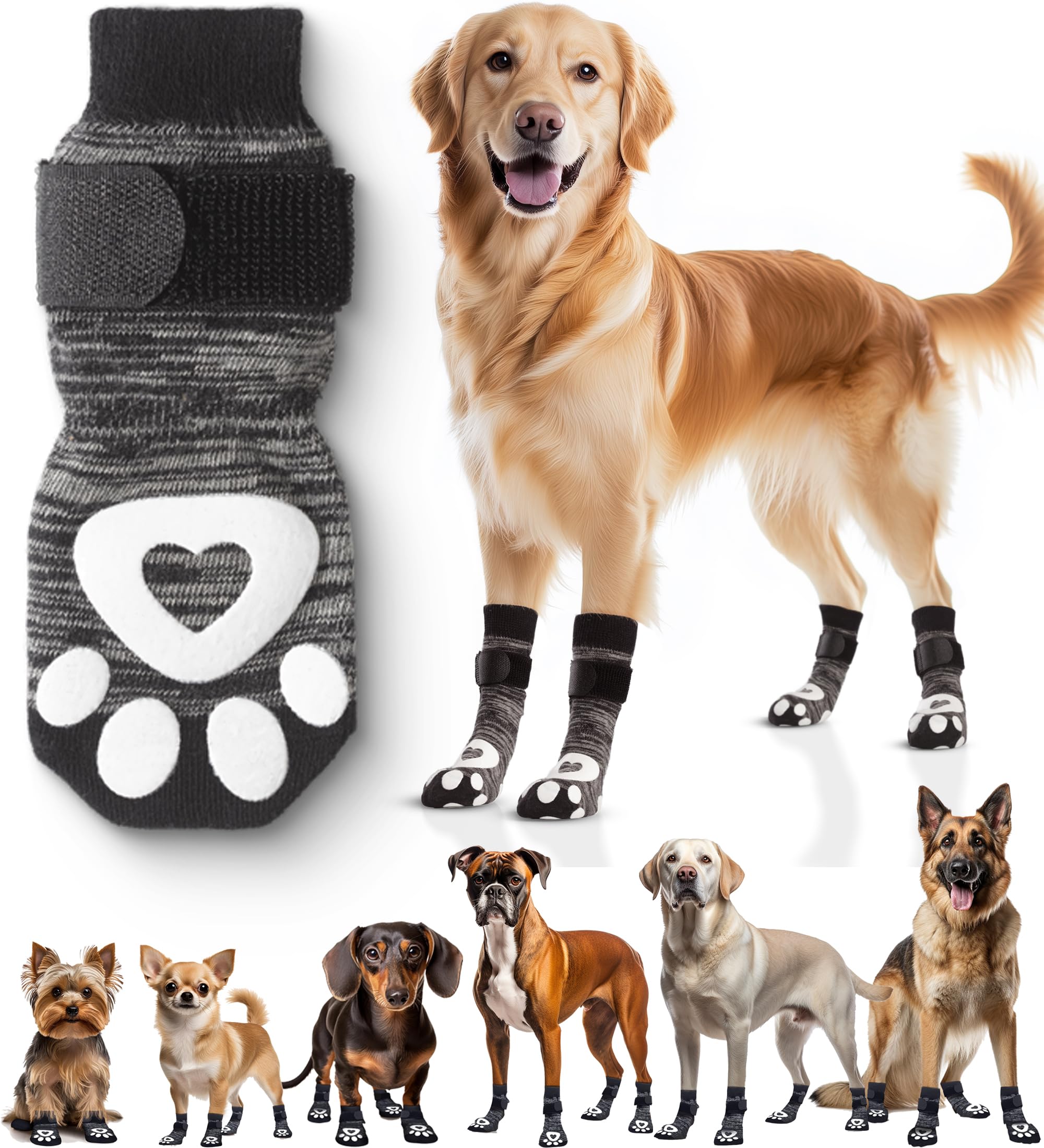 Non-Slip Dog Socks for Hardwood Floors - 6-Pack | Anti-Slip Toes to ...
