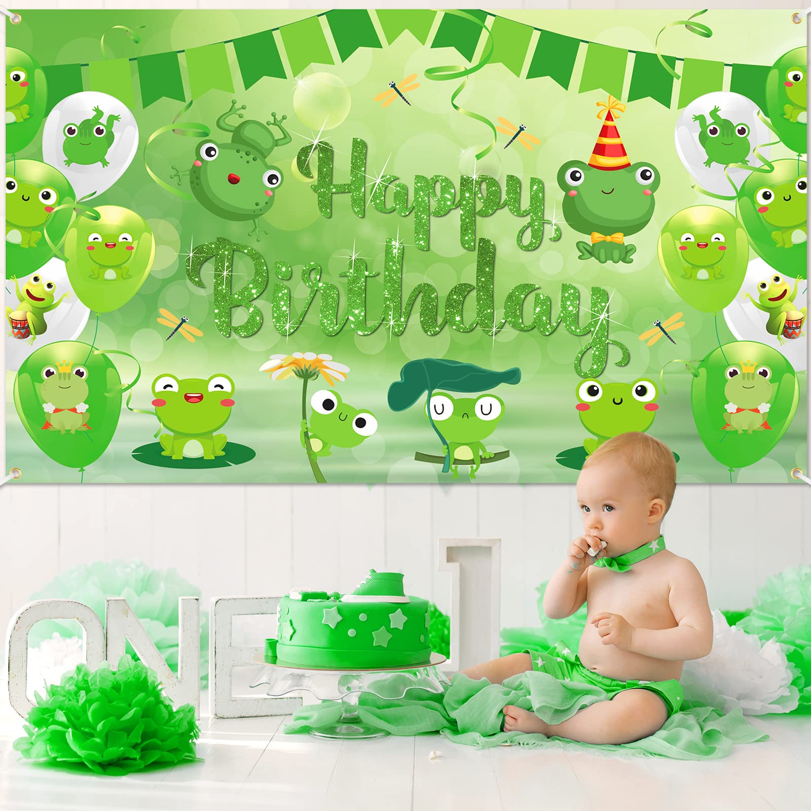 Mua Frog Birthday Party Decorations Banner, Frog Happy Birthday Banner ...