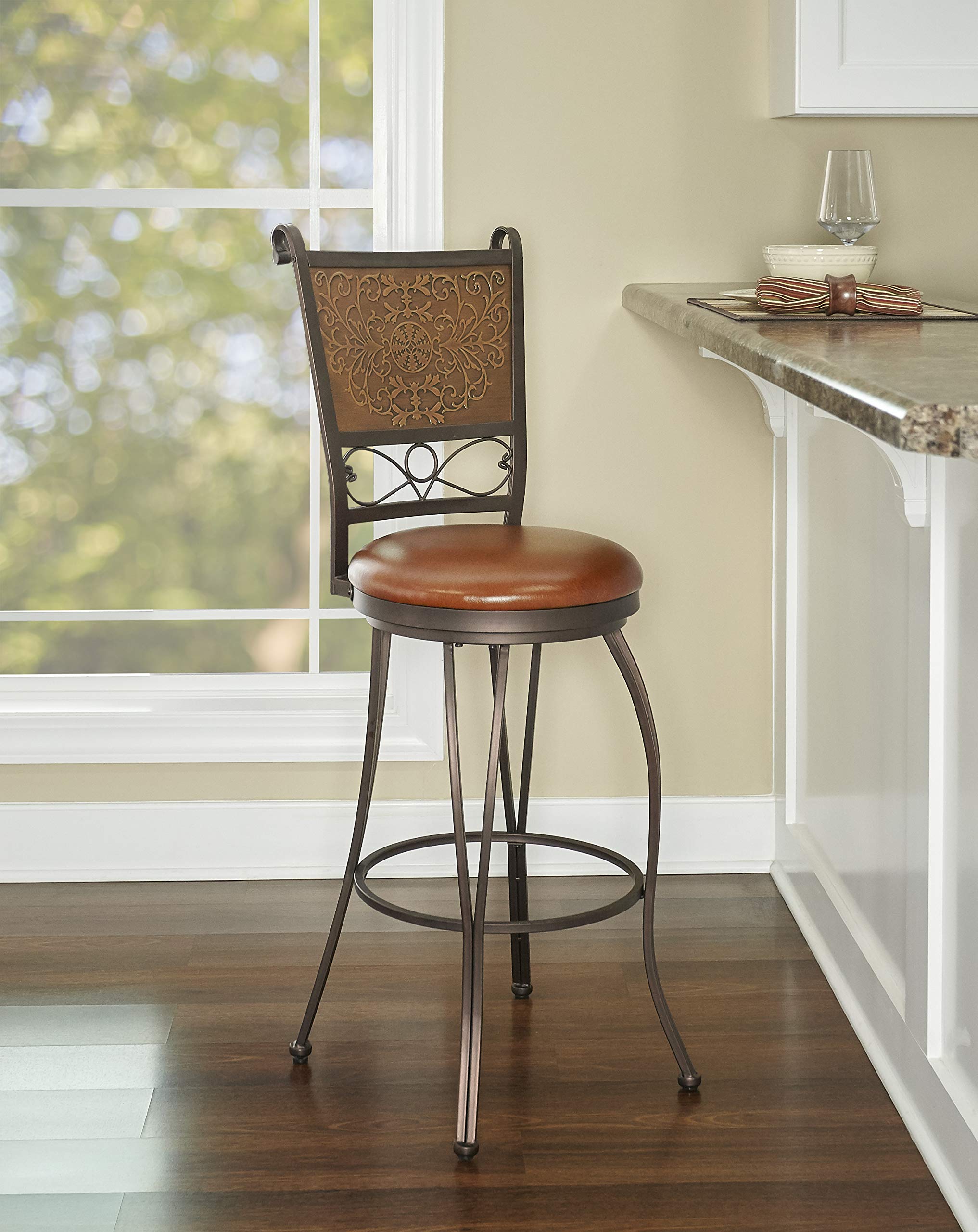 Powell Furniture Bronze with Muted Copper Stamped Back Bar Stool, 30-Inch