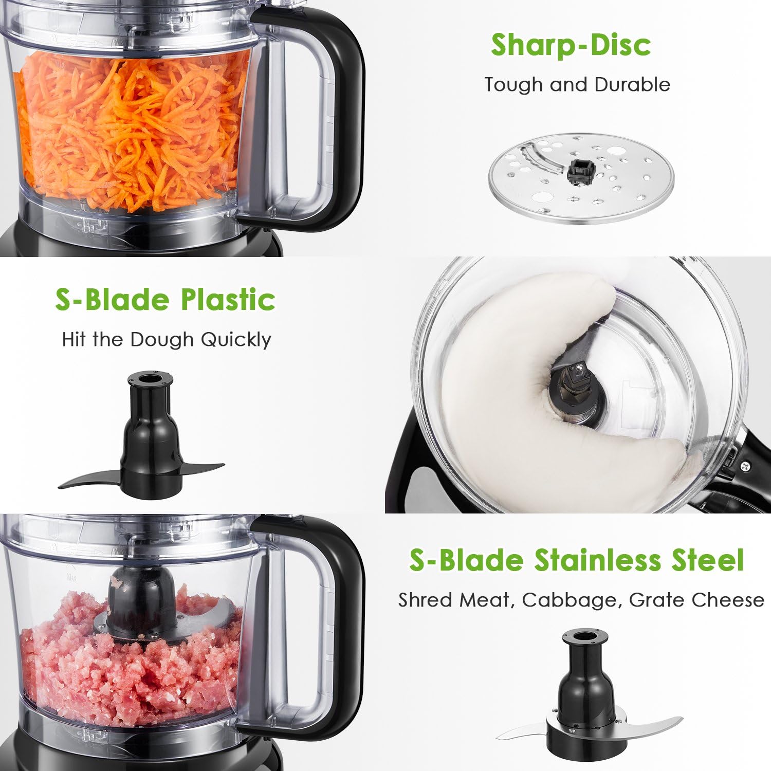 Food Processor, DECEN 2L Compact Food Processor, 4 Speed Controls ...
