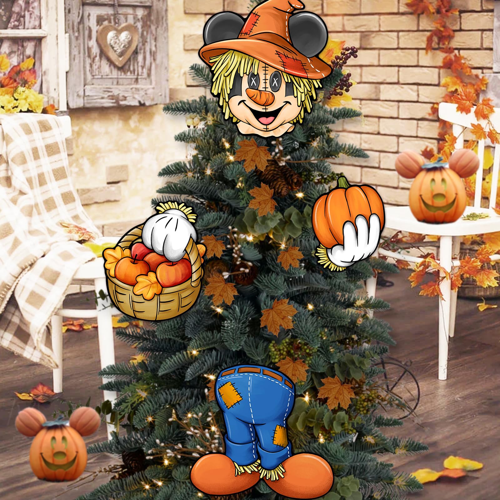 Bolisom Fall Cartoon Mouse Scarecrow Christmas Tree Topper, Autumn ...