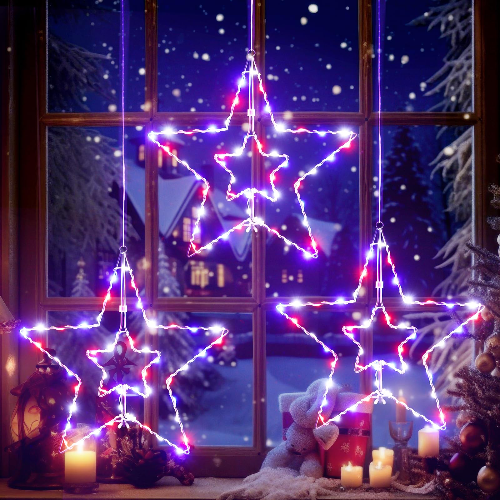Decorations 2 Layers of 14.8inch Red White Blue Big Stars with Foldable ...