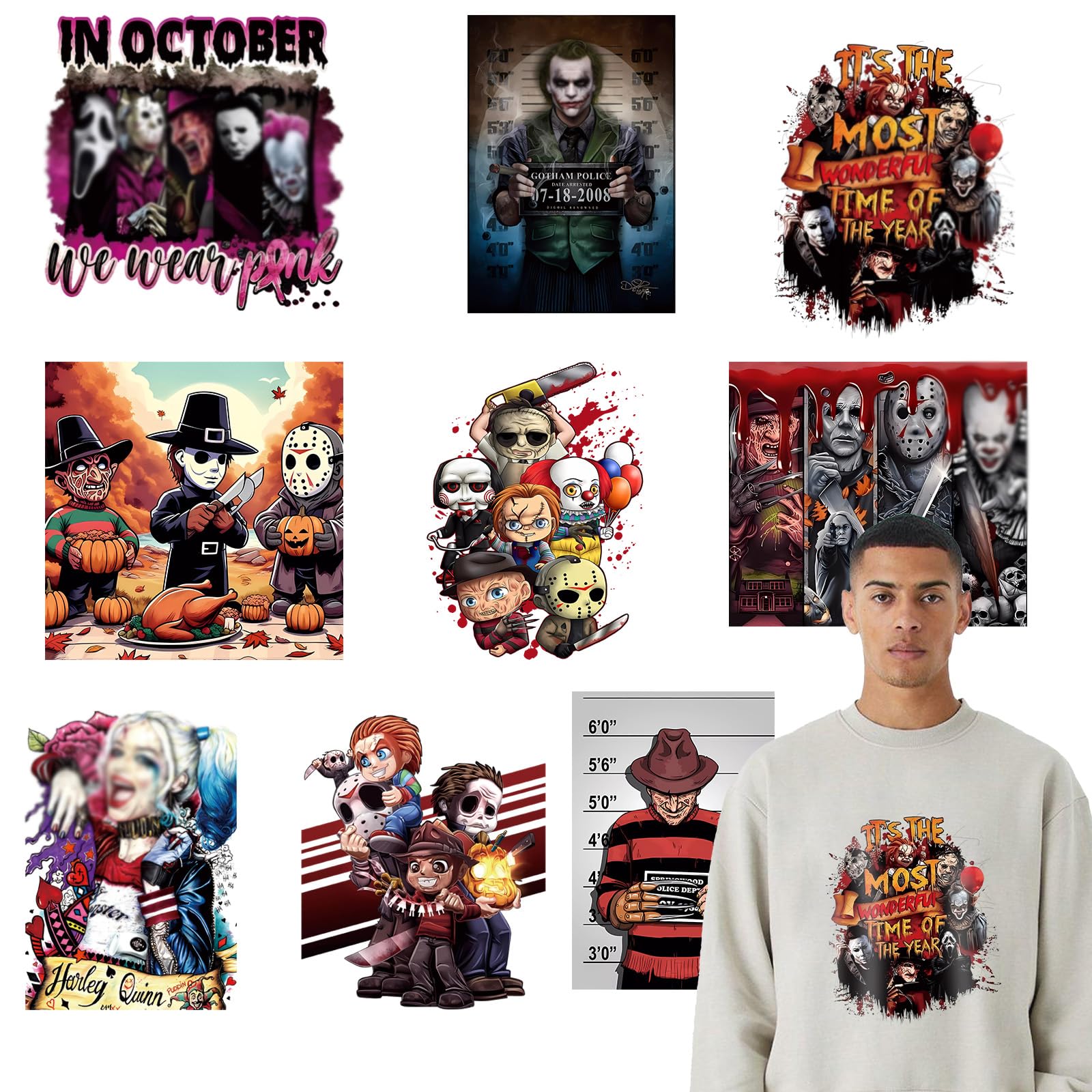 9 Sheet Halloween Iron on Decals Horror Movie Iron on Patches Vinyl ...