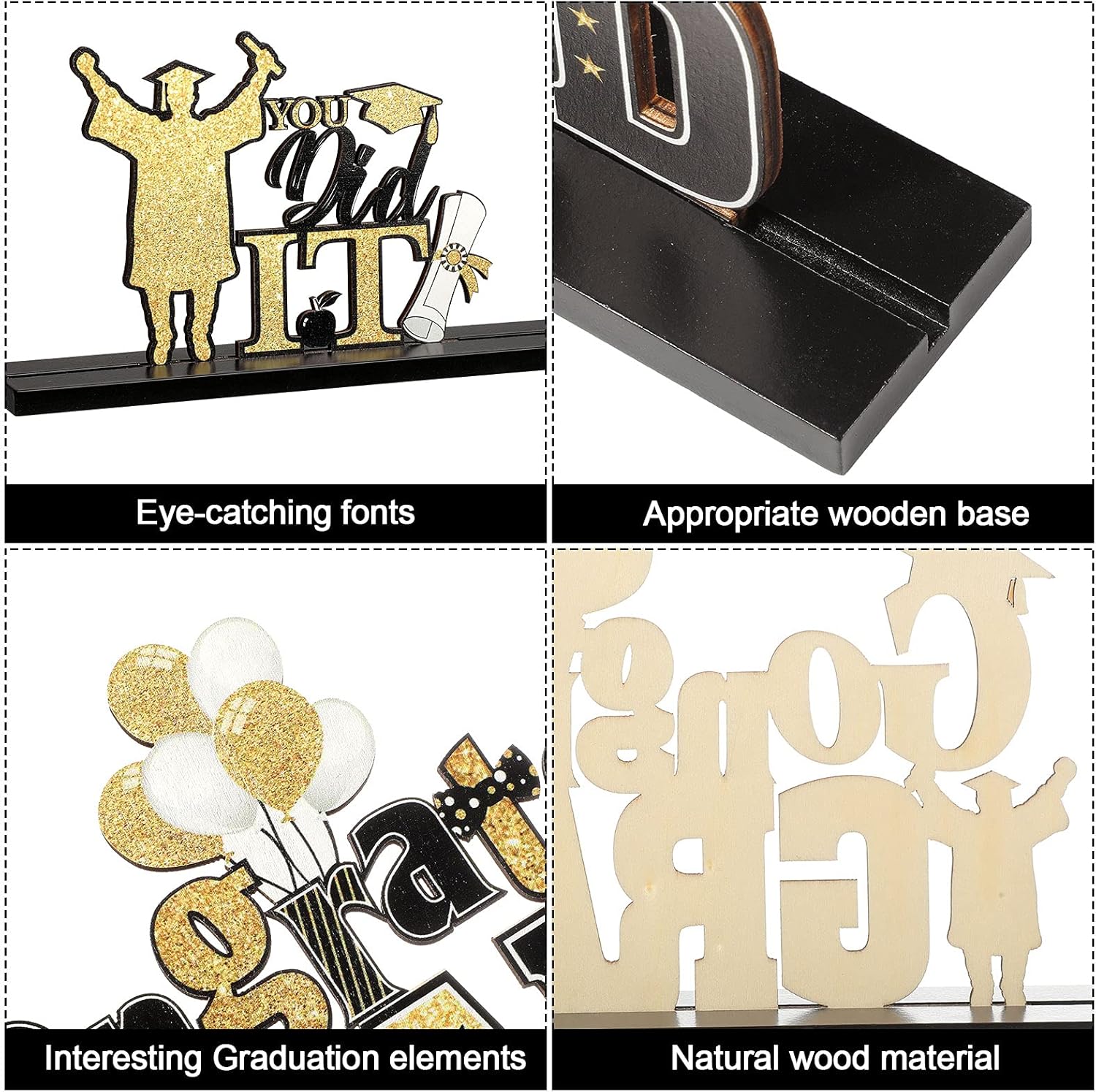 4 Pieces 2021 Wooden Graduation Party Decorations Congrats Grad ...