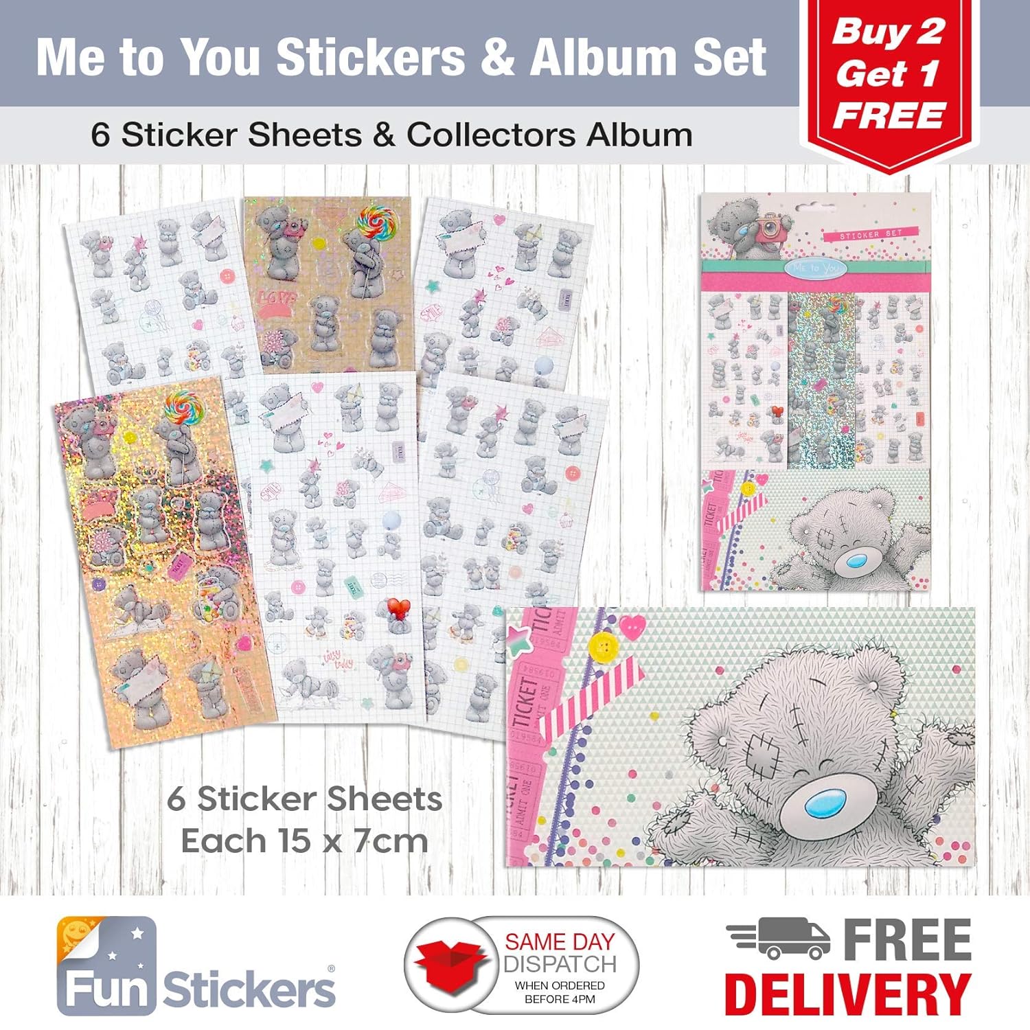 Me to You Tatty Teddy Stickers, 6 Sheets, Each sheet 14 x 7cm with ...