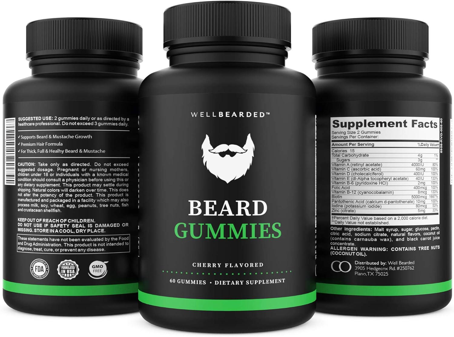 WELL BEARDED Beard Gummies - Natural Hair Growth Vitamins for Men ...