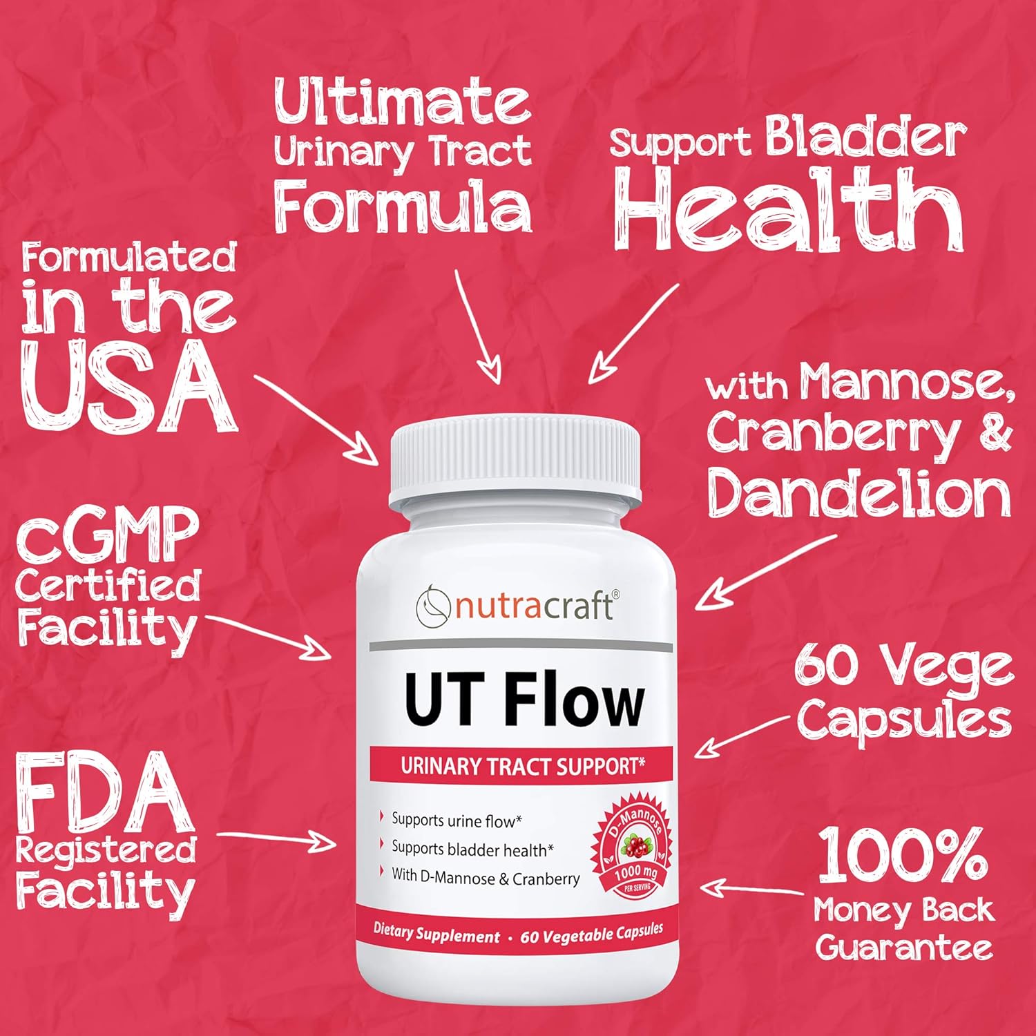 UT Flow Urinary Tract Cleanse Supplement | Fast Acting D-Mannose ...