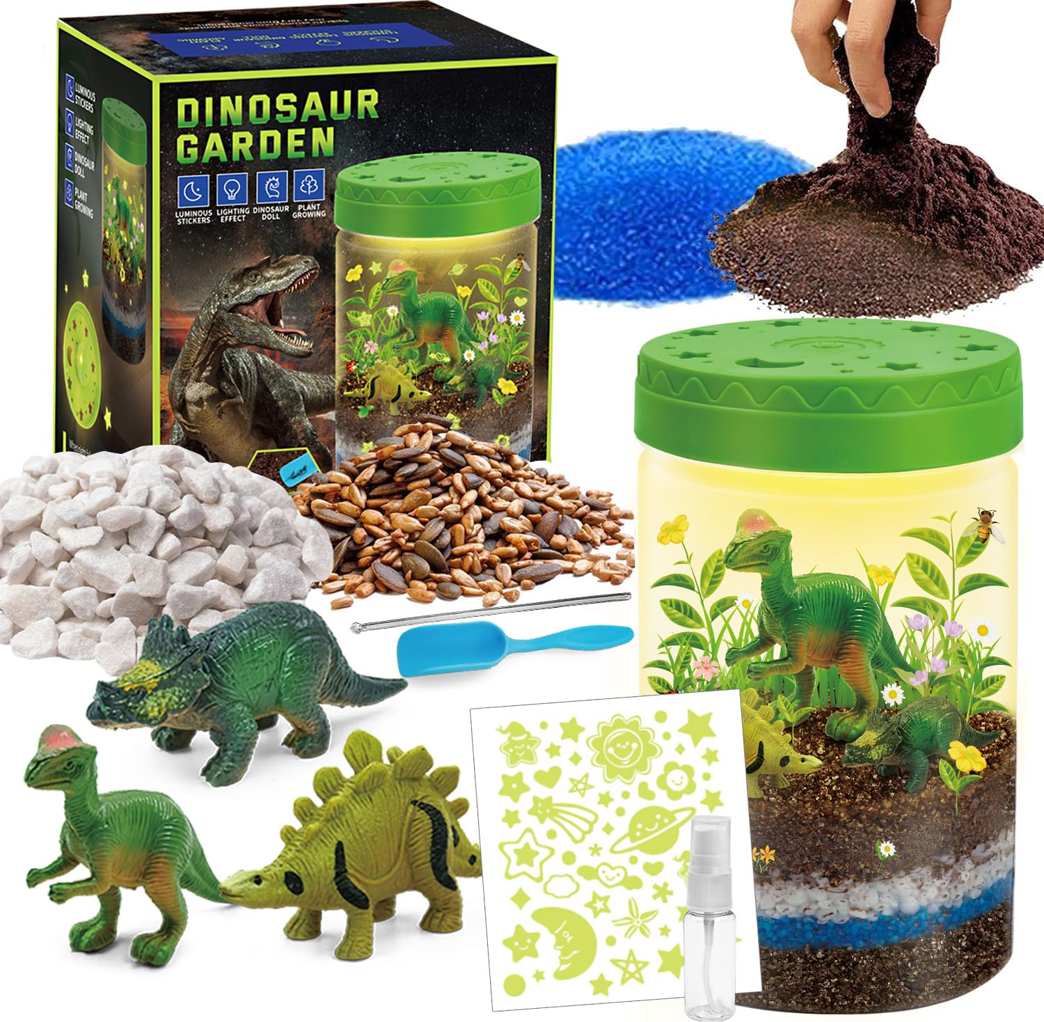 Light-Up Dinosaurs Terrarium Kit for Kids, Glow in Dark Dinosaur Toys ...