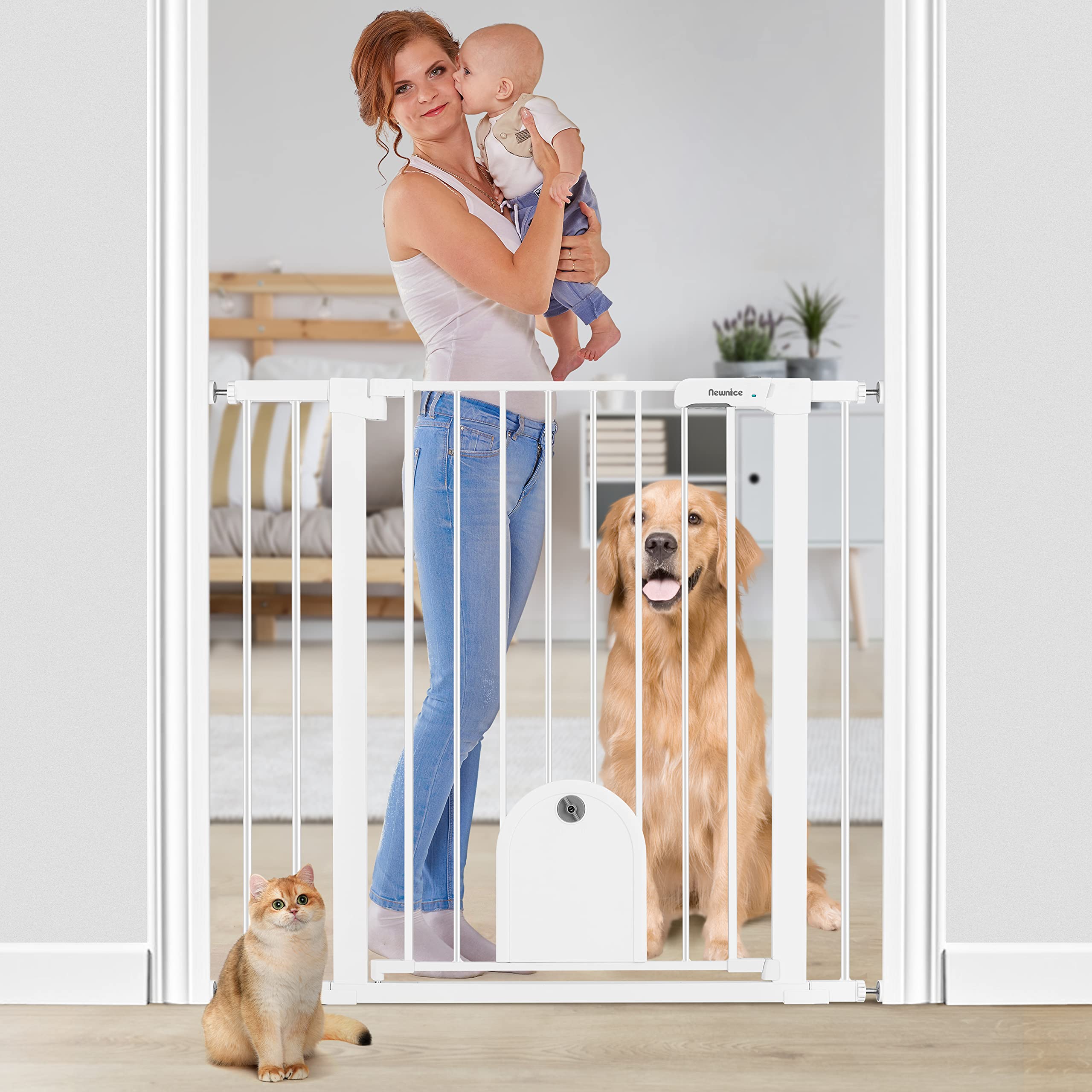 Newnice 36" Extra Tall Baby Gate with Cat Door, 29.7"-40.6" Auto Close ...