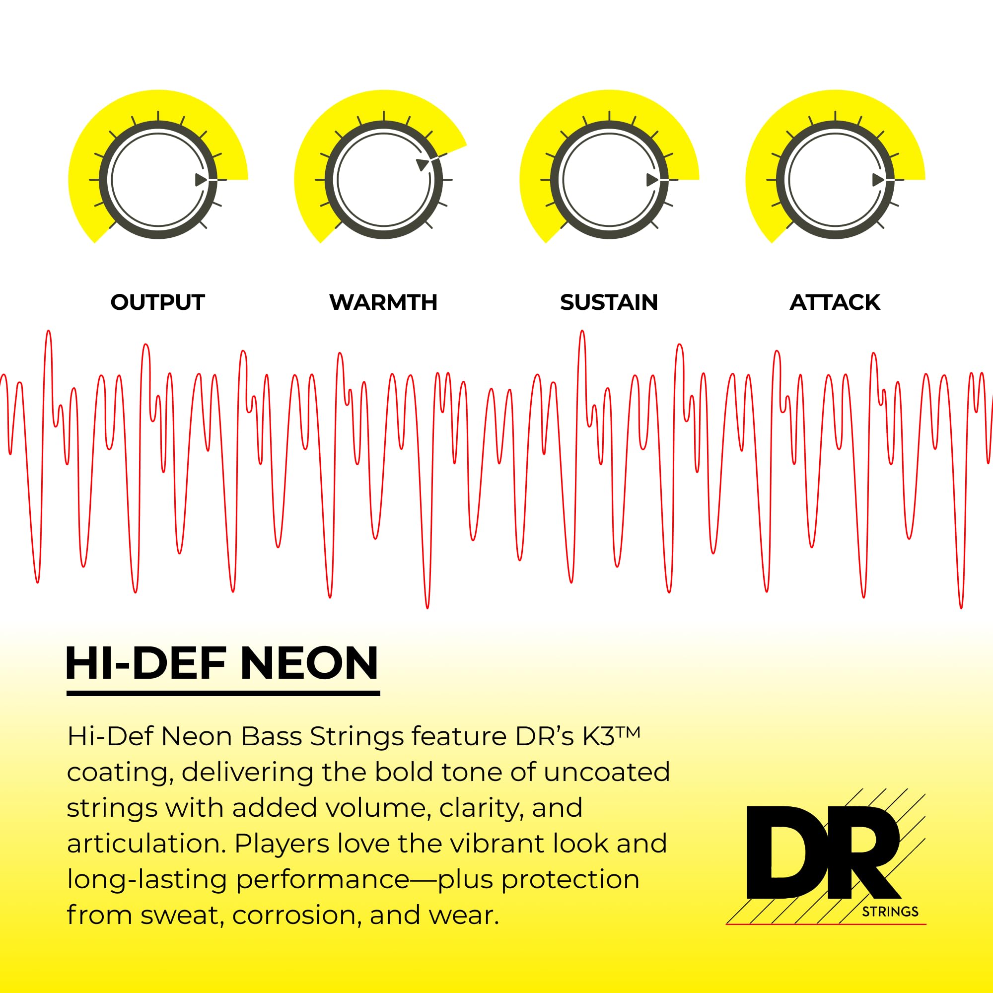DR Strings Hi-Def Neon Bass Guitar Strings (Nob-45)
