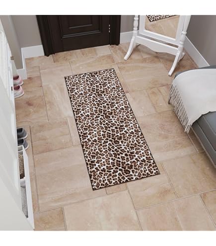 Leopard Print Rug Runners Black Brown Leopard Print Runner Rug,2x8ft ...