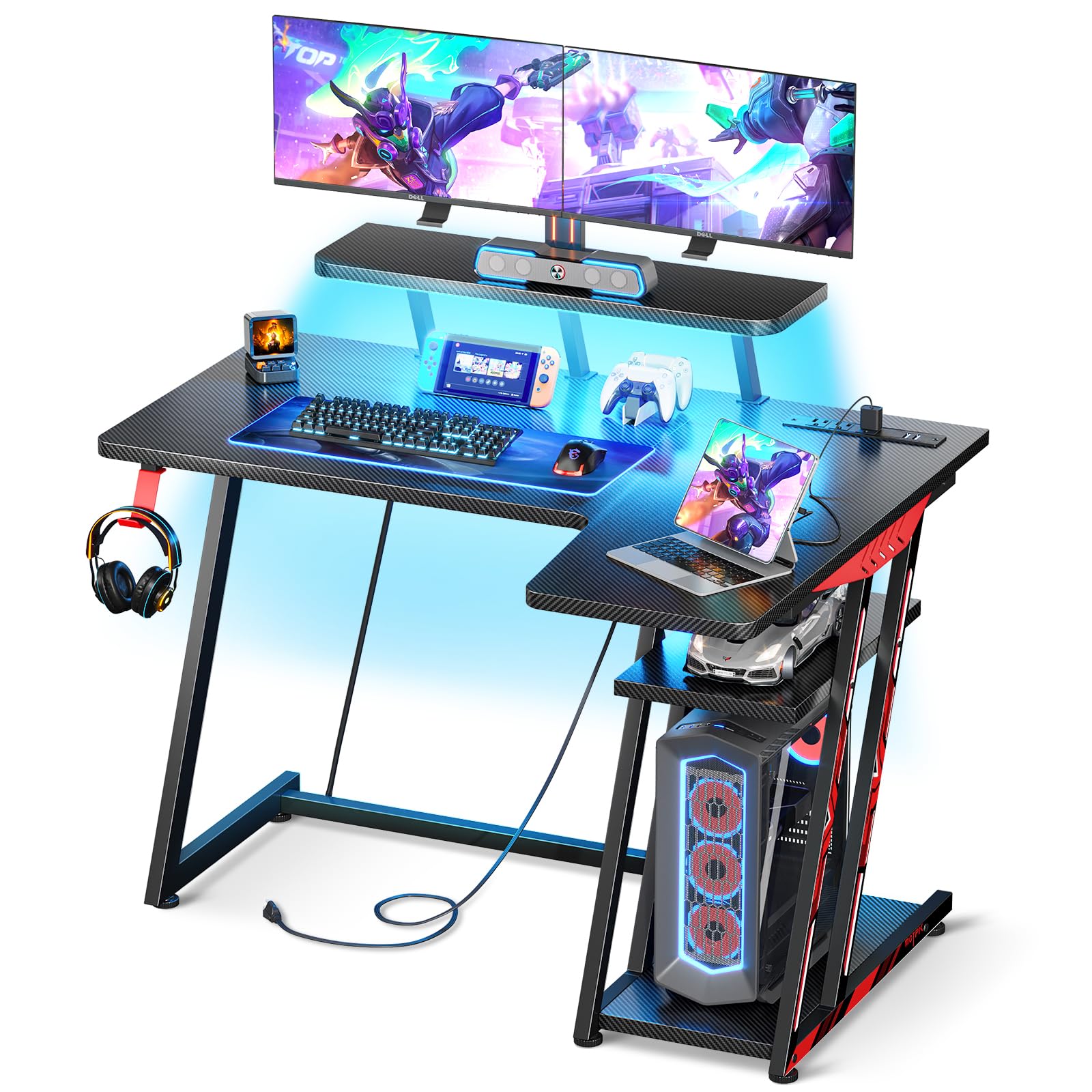 Mua MOTPK Small Gaming Desk with LED Lights & Power Outlets, 39 Inch L ...