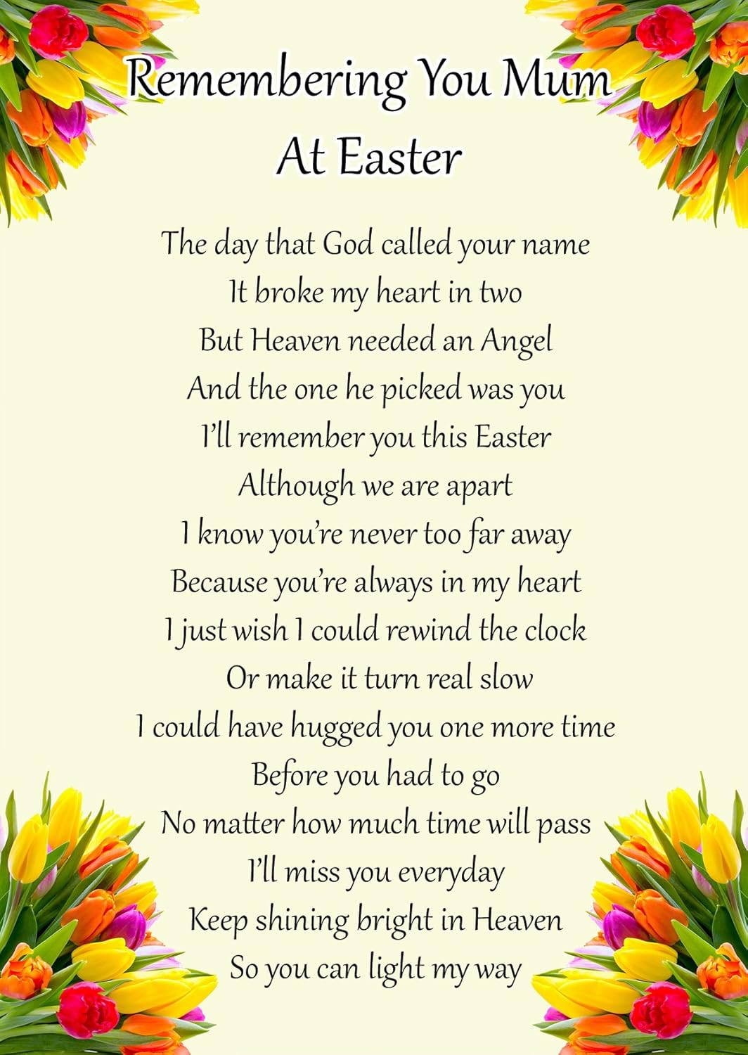 Remembering You Mum At Easter Memorial Graveside Poem Keepsake Card ...