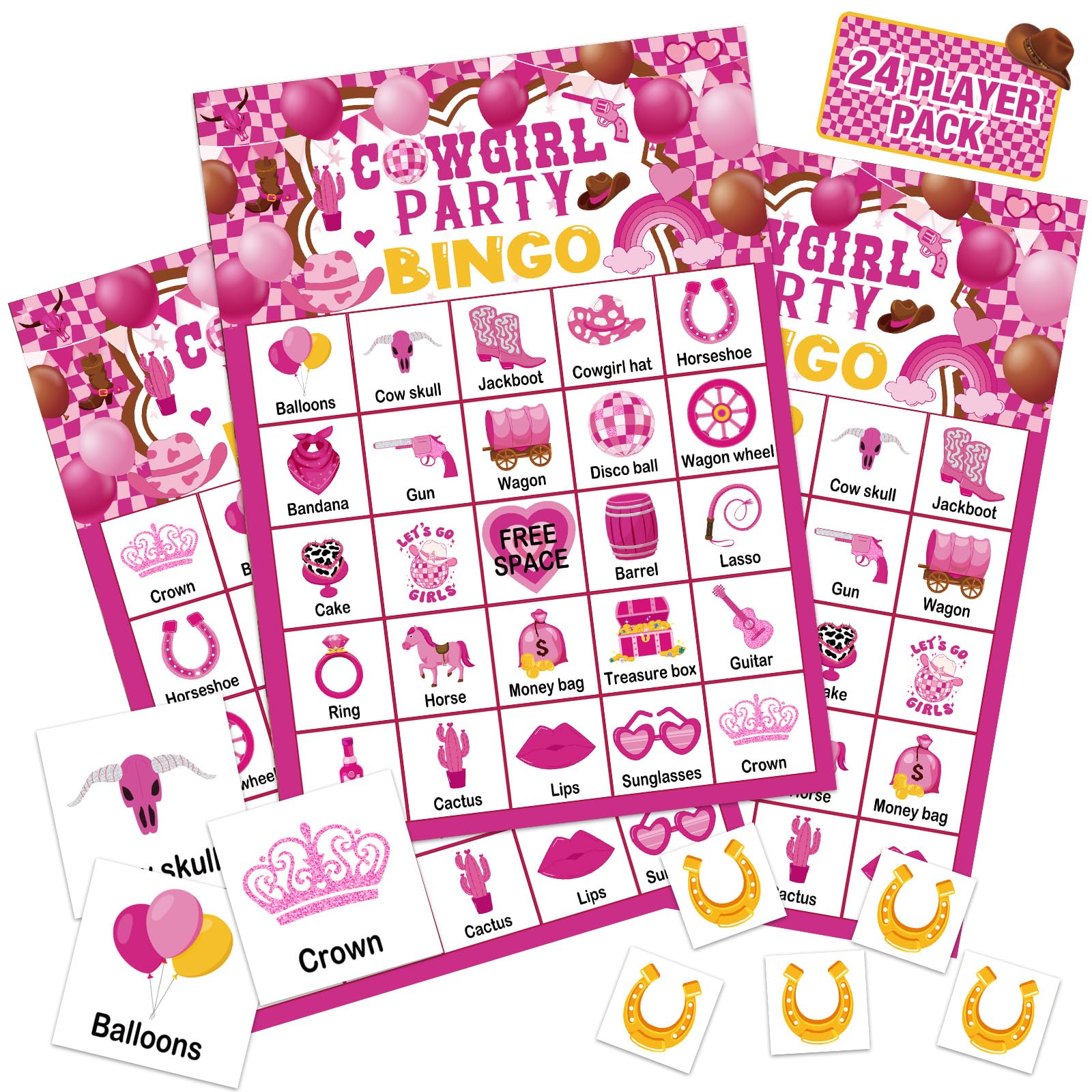 Liliful 35 Pcs Cowgirl Party Bingo Game 24 Players Western Bingo Cards ...