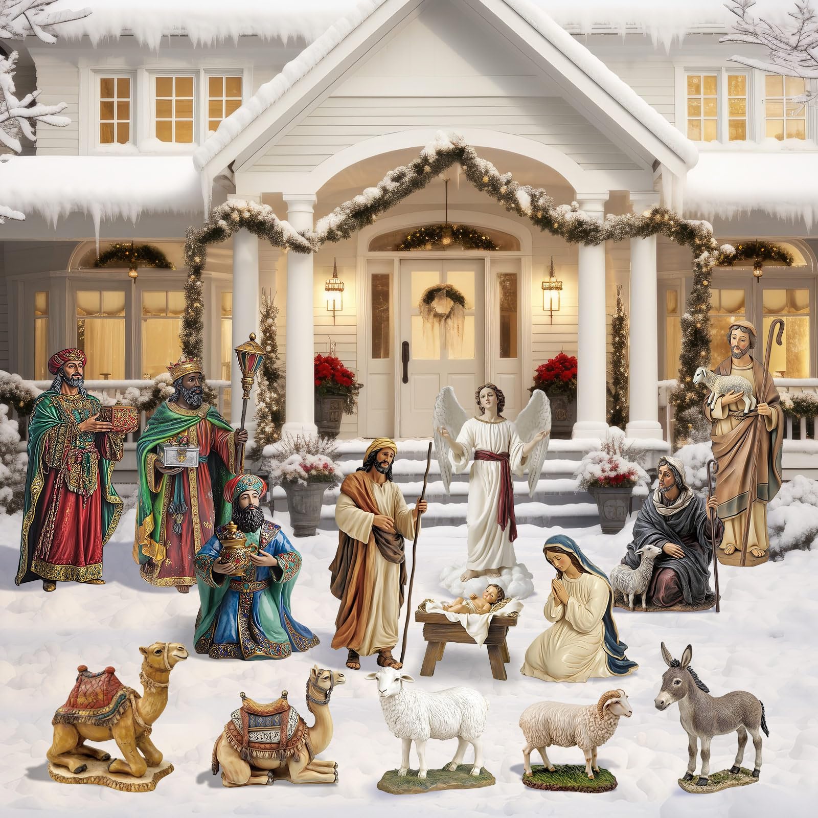 MorningRo 14Pcs Metal Christmas Nativity Scene Set Small Holy Family ...