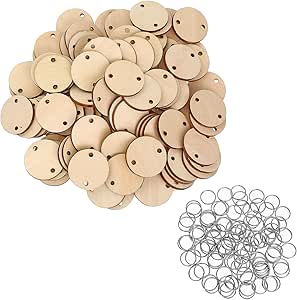 Amazon.com: Bememo 100 Pieces Round Wooden Discs with Holes Birthday ...