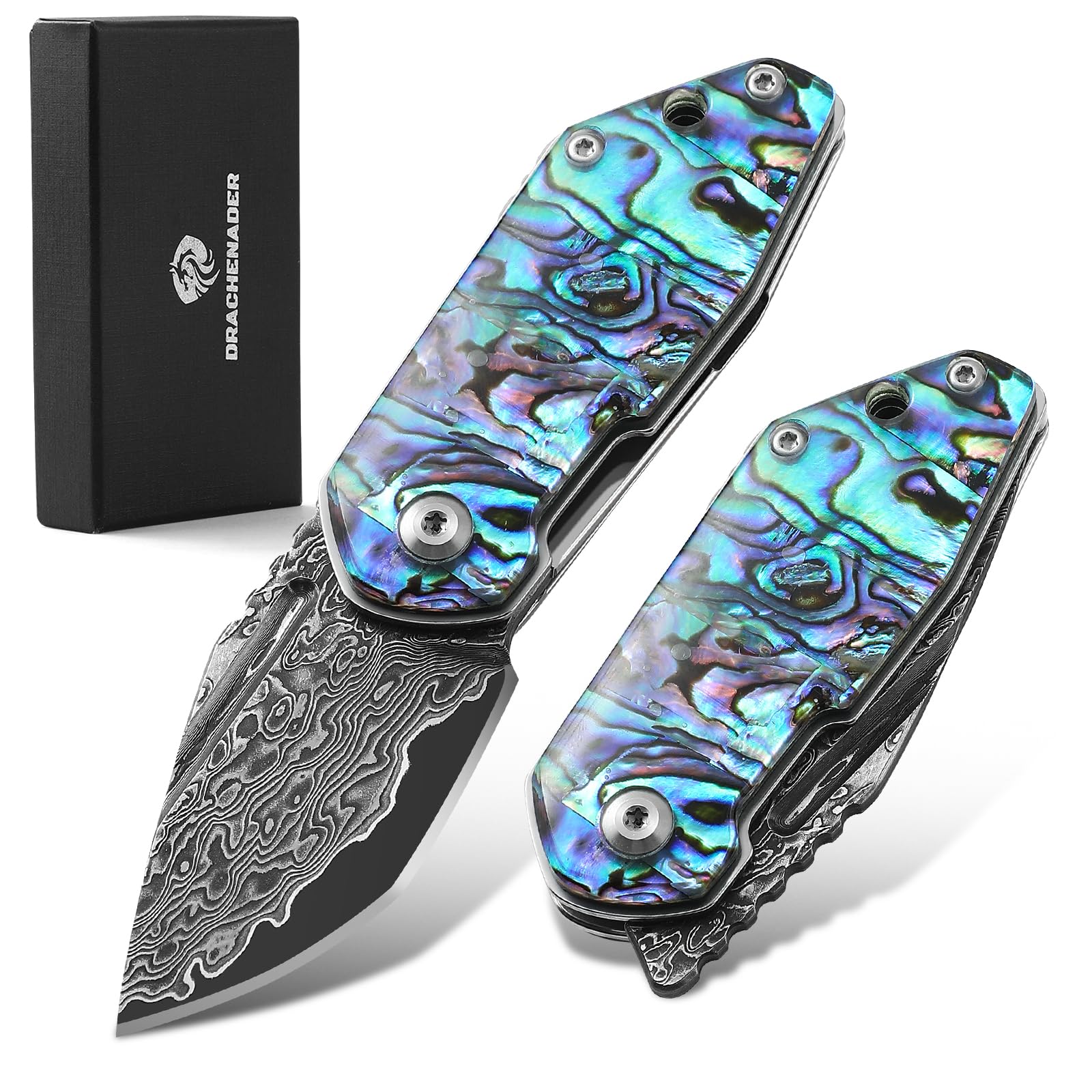 DRACHENADER Small Damascus Pocket Knife for Women and Men Abalone Knife ...