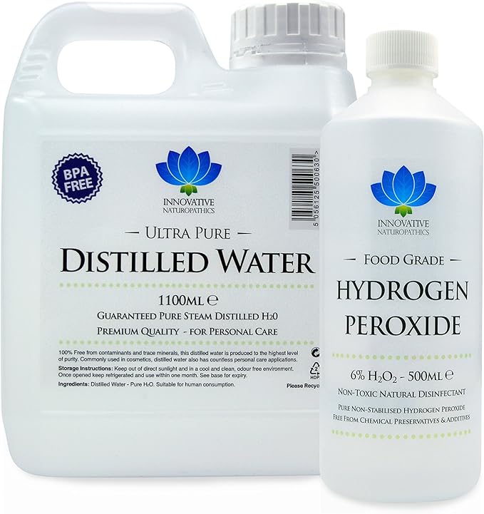 Hydrogen Peroxide 6% H2O2 Food Grade 500ml and Distilled Water 1100ml ...