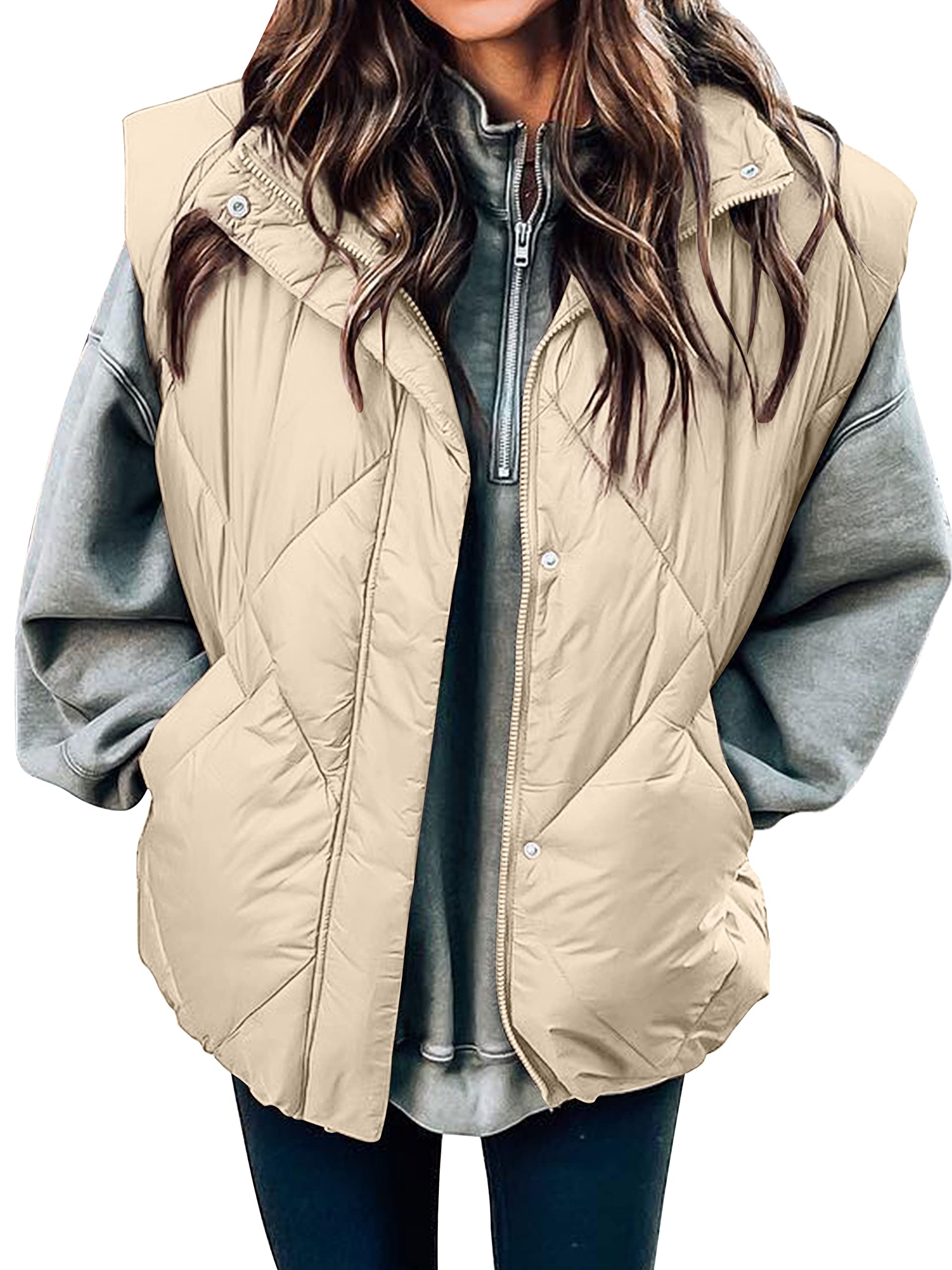 MEROKEETY Women's 2024 Winter Puffer Vest Quilted Stand Collar Zip Up ...