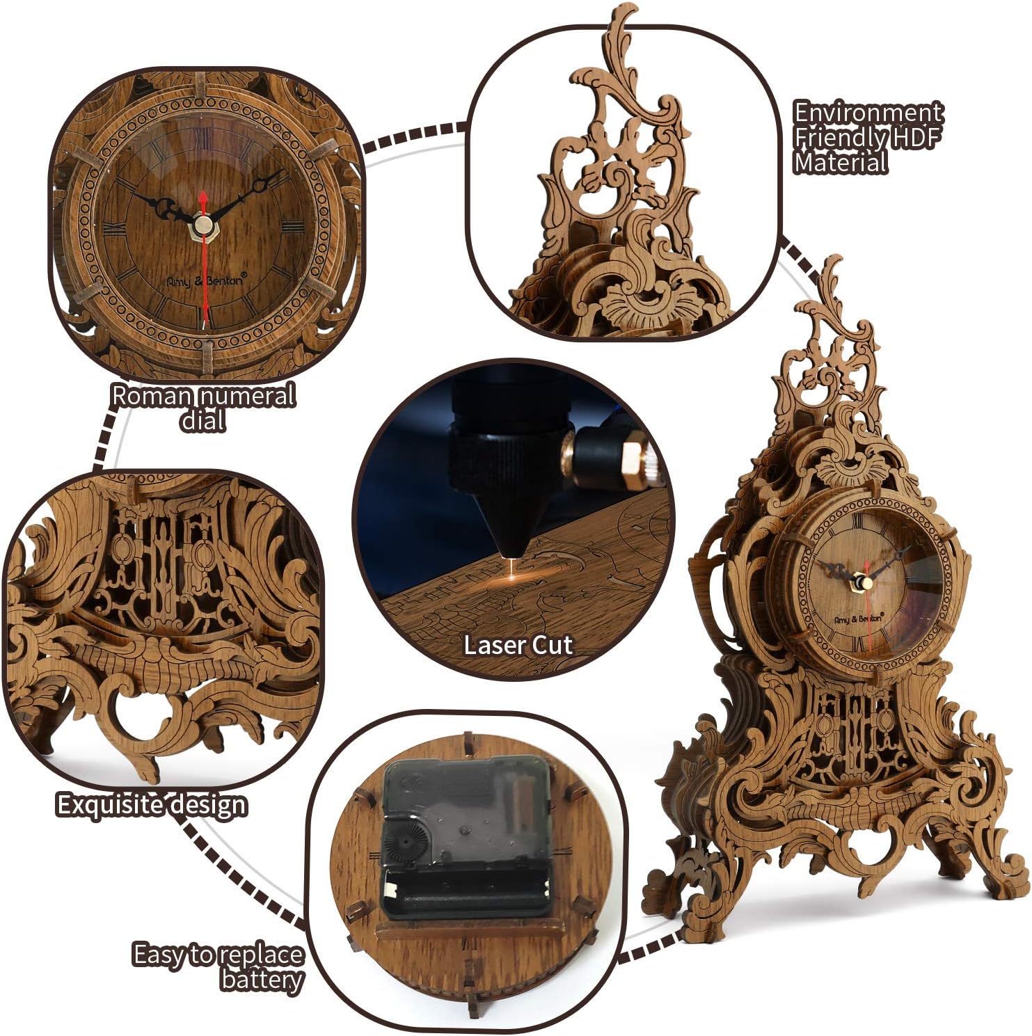 Amy&Benton 3D Wooden Puzzles Clock for Adults, DIY Model Building Kits ...