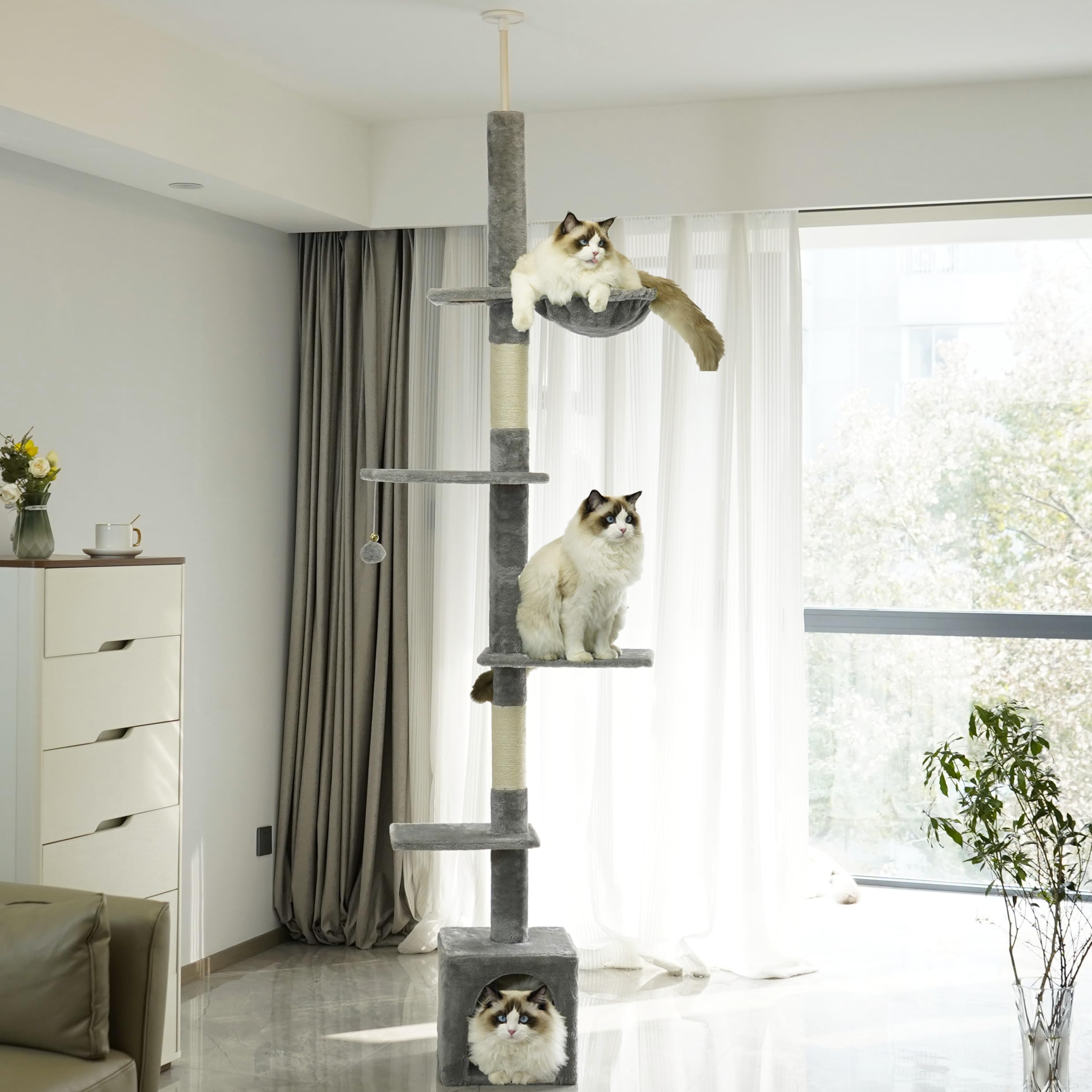 Floor to Ceiling Cat Tree, 5-Tier Height (95-109 inches) - Adjustable ...