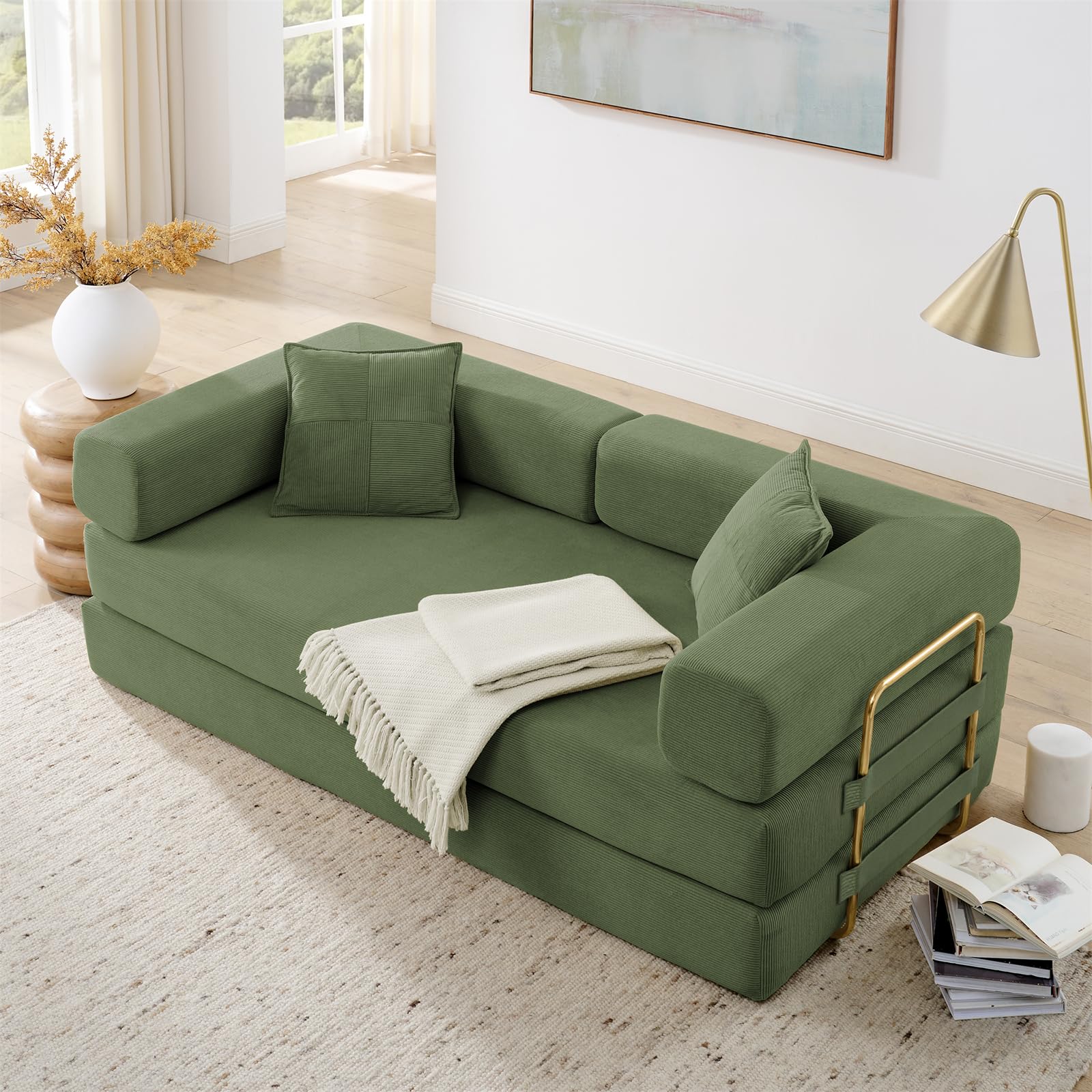 78" Foldable Convertible Sleeper Sofa Bed Corduroy Couch Bed 4-in-1 DIY ...