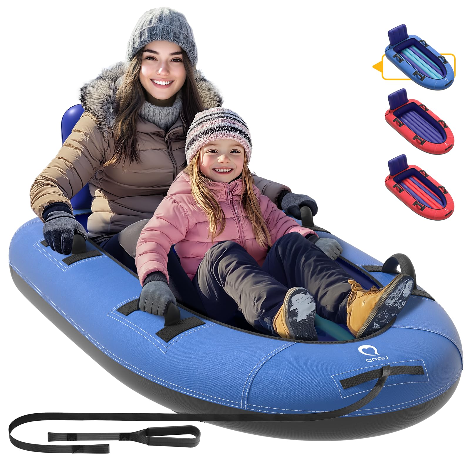 QPAU Snow Sled with Premium Canvas Cover, 2 Person Inflatable Heavy ...