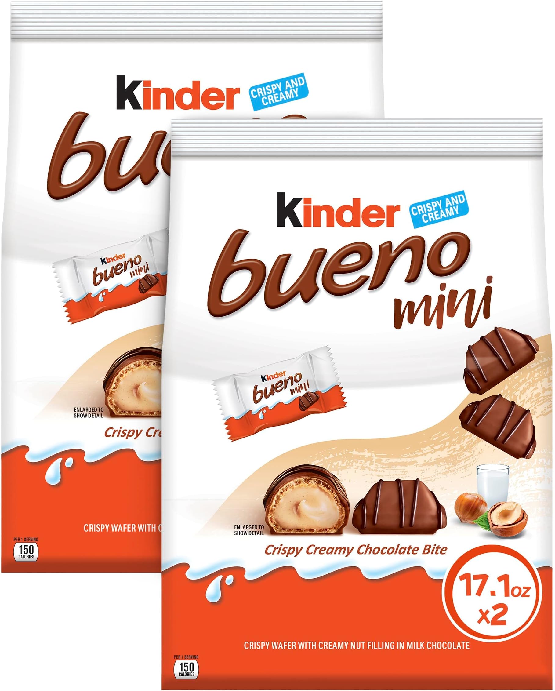 Kinder Bueno Mini, 2 Pack, Milk Chocolate and Hazelnut Cream, Valentine ...