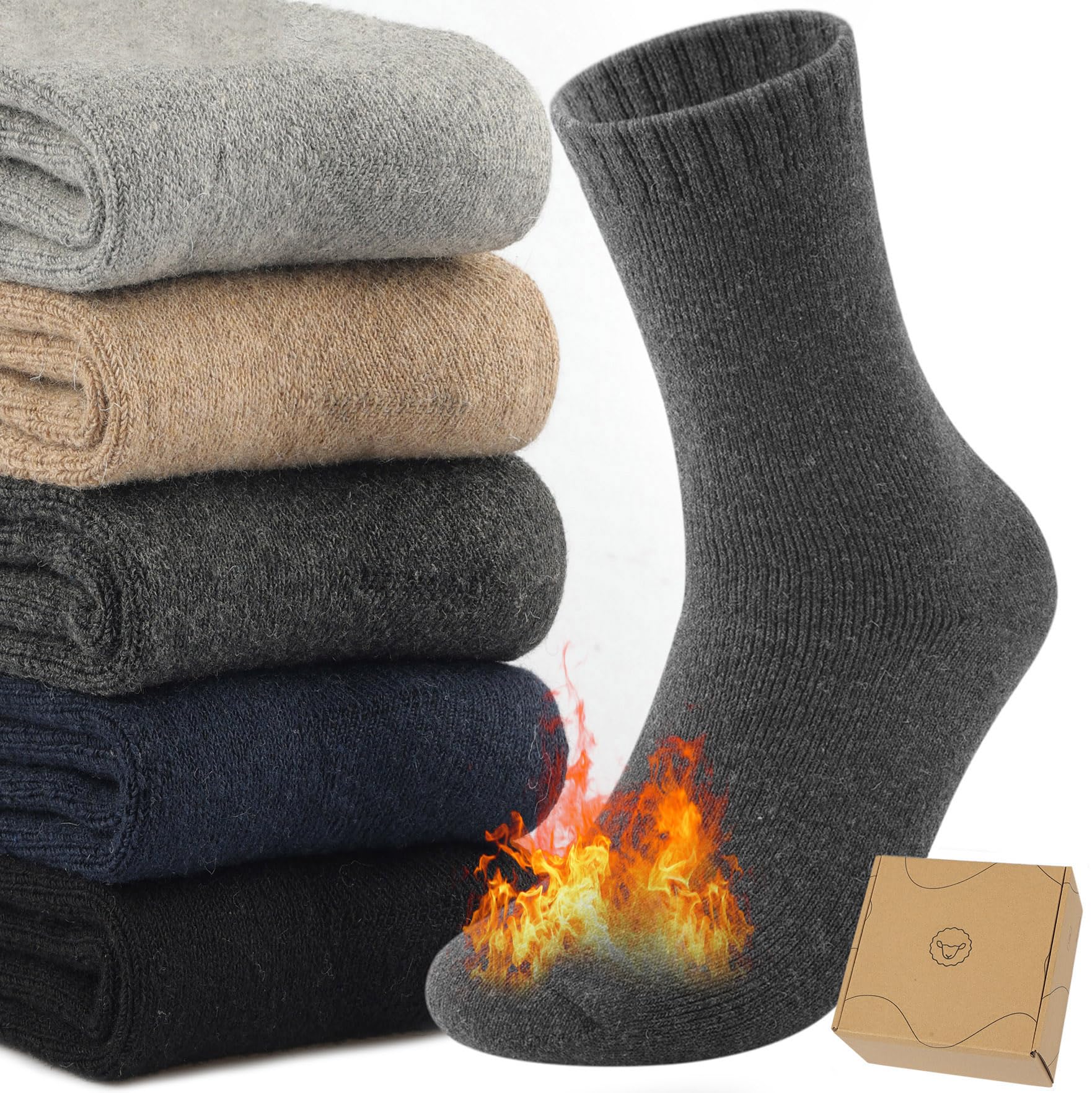 Toes Home Mens Socks for Winter, Warm Crew Wool Thermal Thick Hiking ...