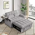 Amazon.com: Antetek 3 in 1 Convertible Sofa Bed w/360° Rotating Side Table, 47" Modern Velvet ...
