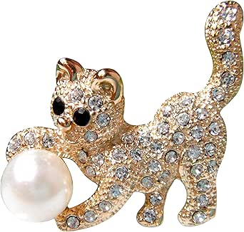 Amazon.com: Navachi 18k Gold Plated White Crystal Pearl Cat Az7190 ...