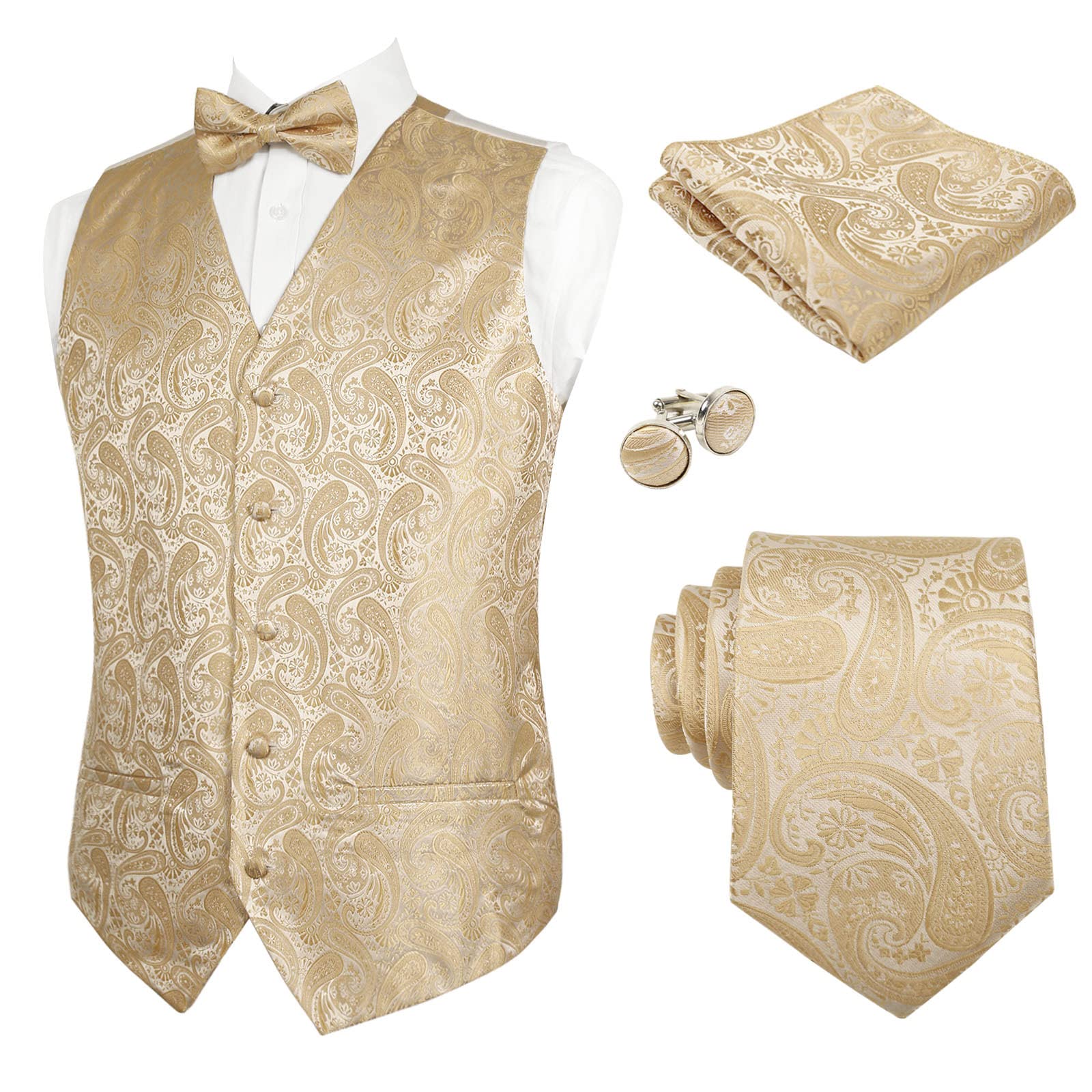 Alizeal Mens 5pcs Paisley Suit Vest Classic Jacquard Button-Down ...
