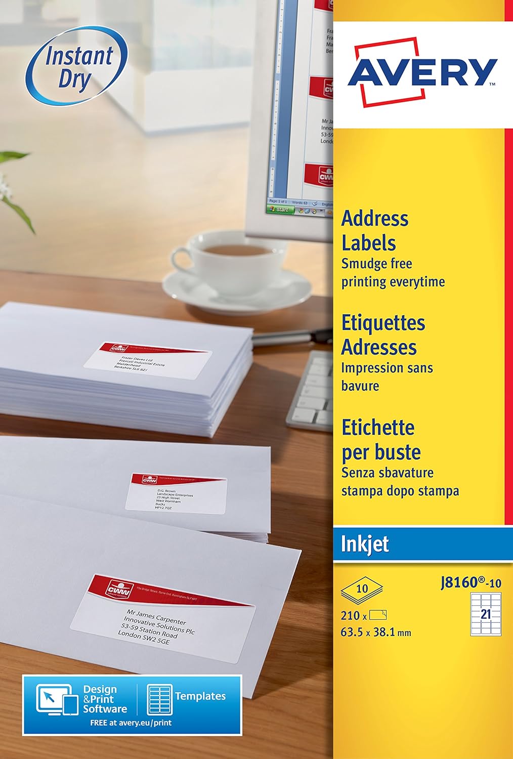 Etichette, divisori per schedario e timbri 2700 etichette 10 fogli x 21 colore: Bianco Avery A4 ...
