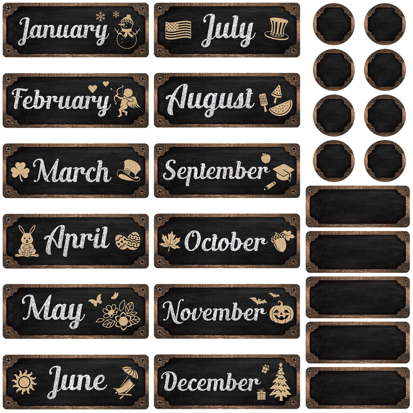 Gueevin 60 Pcs Industrial Chic Months of the Year Bulletin Board Set ...