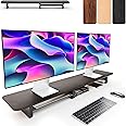 Amazon.com: KIVY Dual Monitor Riser with Integrated Metal Shelf - Wooden desk shelf for top of ...