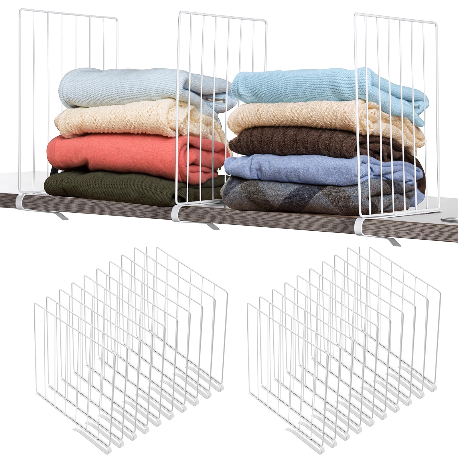 Therwen 20 Pack Shelf Dividers, Metal Closet Shelf Organizer for Wood ...