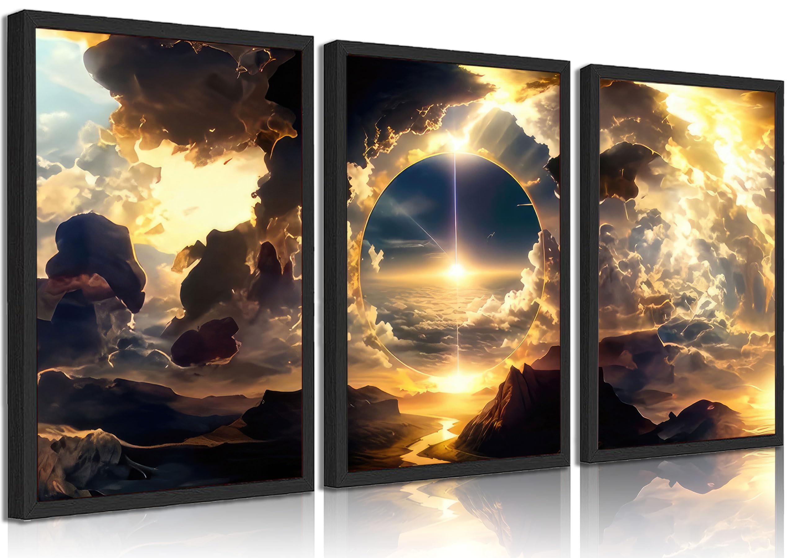 3pcs Golden Natural Landscape Canvas Wall Art Sunset Clouds Mountains ...