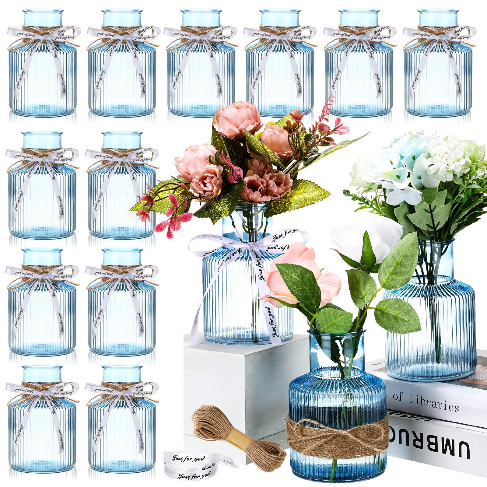 Bokon 12 Pcs 5" Plastic Bud Vases with Ribbons and Twines Small ...