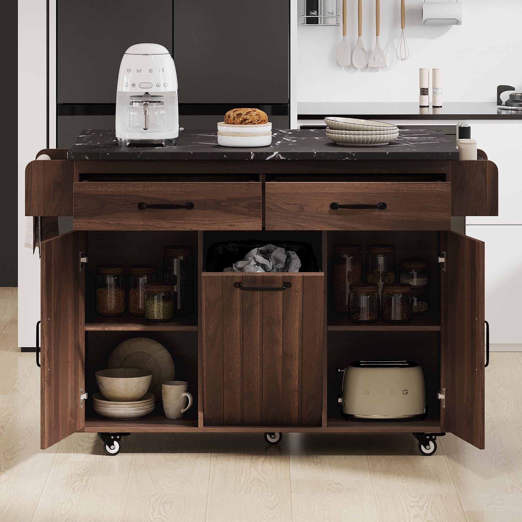 Ball & Cast Kitchen Island with Trash Can Storage Cabinet,Kitchen Cart ...