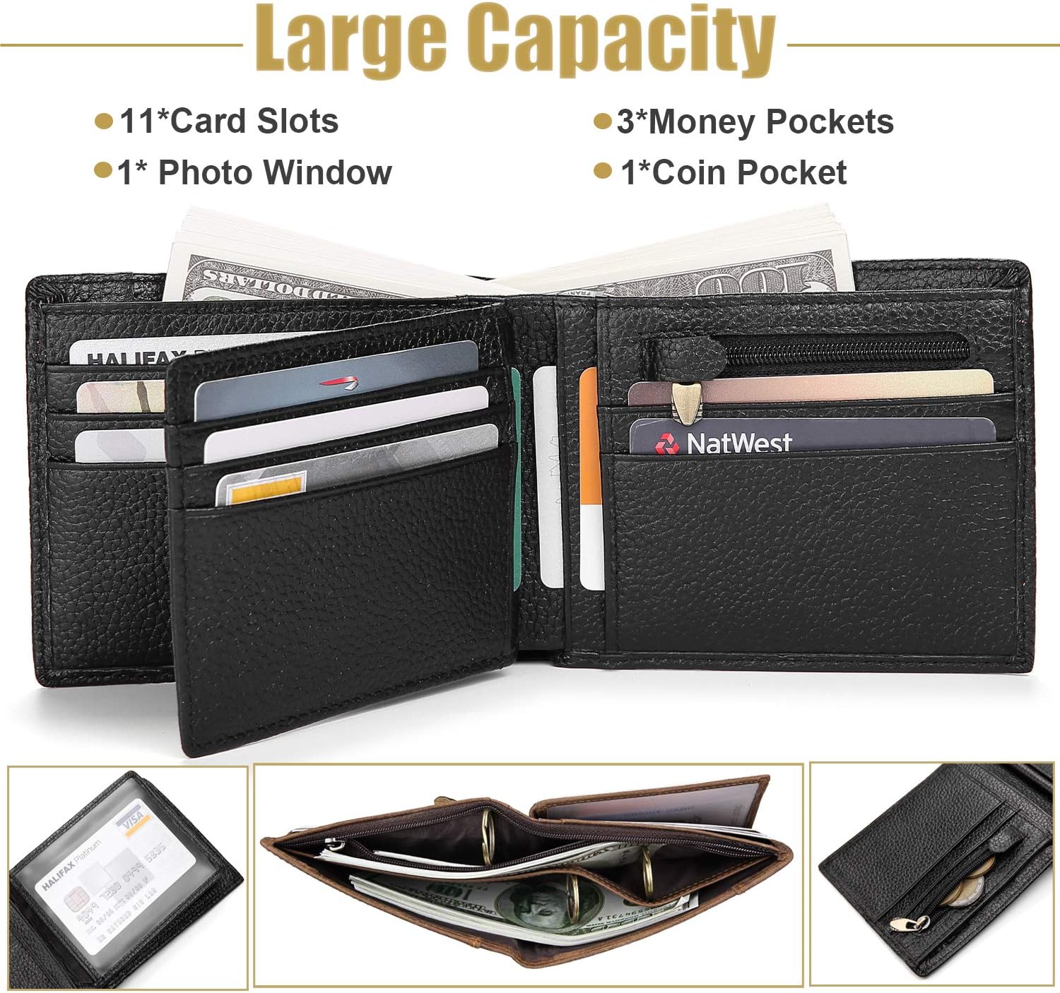 Men’s Wallet Genuine Leather Slim RFID Blocking Credit Card Holder ...